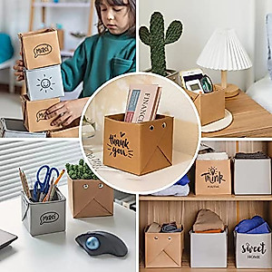 Teweiqi Foldable - Kraft - Paper Plant Baskets for Indoor Potted Plants, Storage Box Storage Basket brown M 4 x 4 x 4 inches