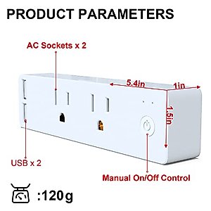 Toxaoii Mini WiFi Smart Plug, Outlet Extender Dual Socket Plugs with USB, Surge Protector with Remote Control and Timer Function, Compatible with Alexa, Google Assistant, No Hub Required