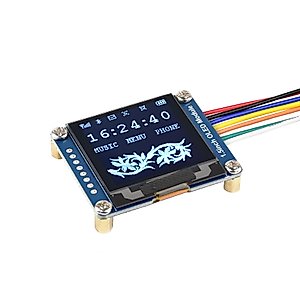 Waveshare 1.5inch OLED Display Module 128x128 Pixels 16-bit Grey Level with Embedded Controller Communicating via SPI or I2C Interface.
