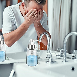 GLUBEE Foaming Soap Dispenser, 15 Oz Glass Hand Soap Dispenser with Rust Proof Stainless Steel Pump, Refillable Clear Foam Soap Dispenser Bottle with Wide Opening for Bathroom Decor & Kitchen