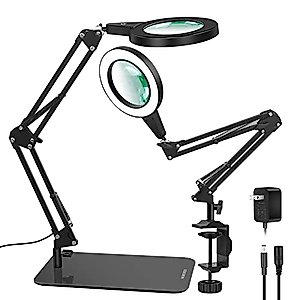 NAKOOS Magnifying Glass with Light and Stand, 8X Real Glass 2-in-1 Magnifying Desk Lamp & Clamp, Touch Control 3 Modes Stepless Dimmable LED Lighted Magnifier for Crafting Repair DIY Hobby Close Work