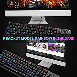 E-YOOSO Mechanical Keyboard K600 Blue Switches 104 Keys Gaming Keyboard 9 Modes LED Backlit Rainbow USB Wired Keyboard for Desktop Computer Laptop Windows PC