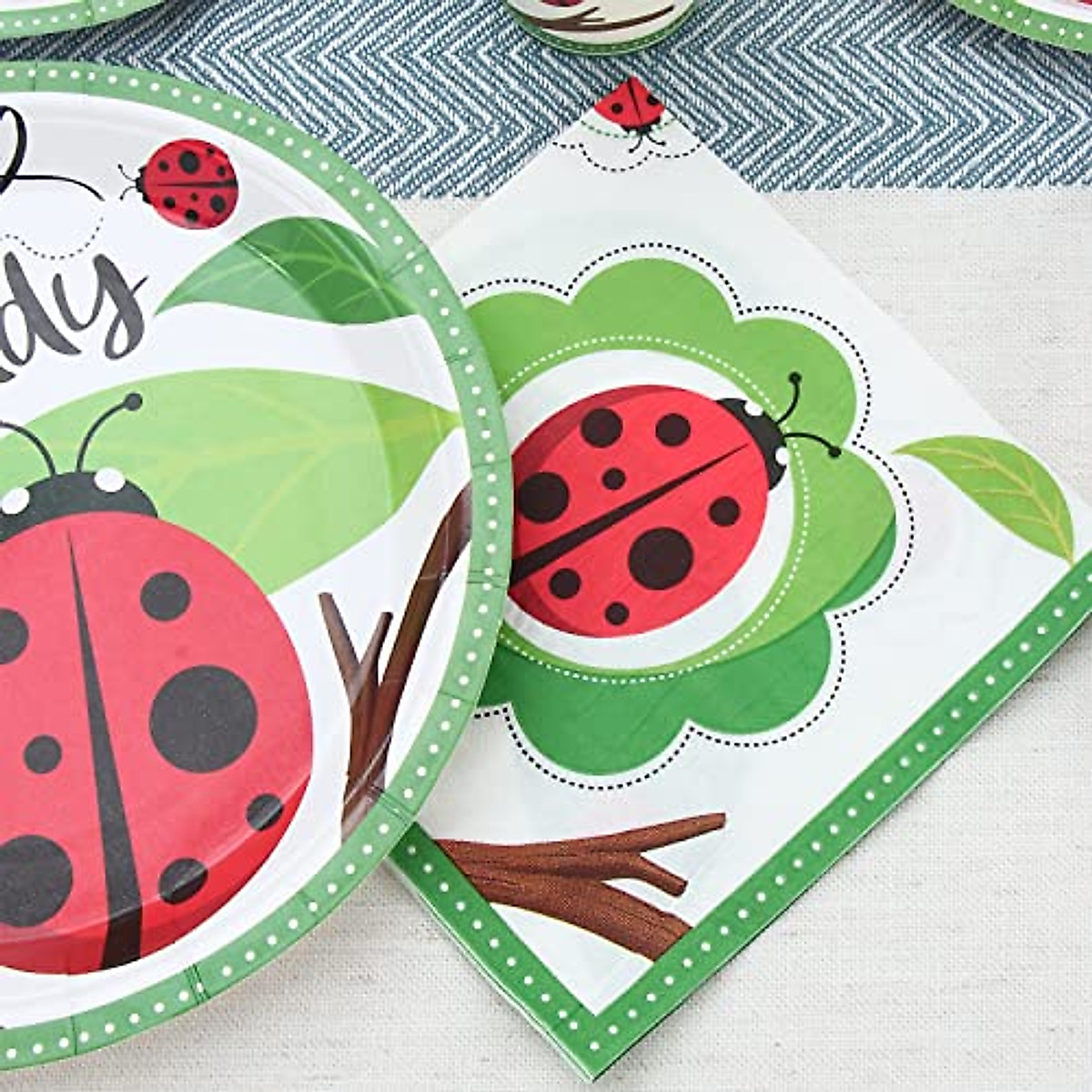 Ladybug Birthday Party Supplies - (Serves 24) - Ladybug Dinner Plates, Dessert Plates, Cups, Napkins. Ladybug decorations for Kids, Boys, Girls and More.