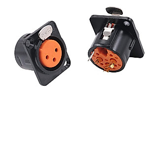 priaolker 3-Pin XLR Female Socket Metal Panel Mount Chassis Microphone Audio Jack D-Type Connector Adapter, Pack of 5