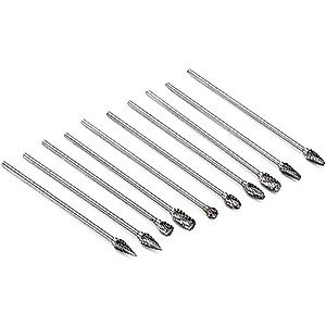 Yakamoz 10Pcs 3mm (1/8") Shank Long Double Cut Tungsten Carbide Burrs Rotary Files Diamond Burs Bit Set for Die Grinder Rotary Tool, 4-Inch Length