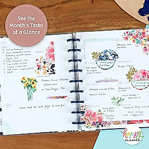 Happy Planner 2023 Daily Planner and Calendar, 12-Month Daily, Weekly, and Monthly Planner, Jan. 2023–Dec. 2023 Diary, Dashboard Layout, Ingrid Blooms Theme, Classic Size, 17.78 x 23.50 cm