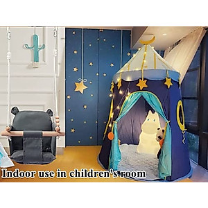 Secure Baby Swing Seat with Safety Belt - Baby Canvas and Wooden Swing Chair with Bear Ears Decor Cushion - Hanging Swing for Infants Swing Indoor Outdoor - Tree Toddler Swing for Backyard, Porch