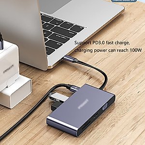 Port Expander USB C Hub 9 in 1 Type C Adapter with Hidden Cable Dock Station (HDMI/VGA/Ethernet/2 USB 3.0/USB 2.0/SD and TF Slots/PD 100W) USB Splitter