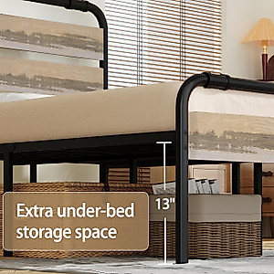 Sementa Twin XL-Bed-Frame with Wood-Headboard - Heavy Duty Platform Bed with Solid Slats Support, No Box Spring Needed,Easy Assembly,Grey Oak