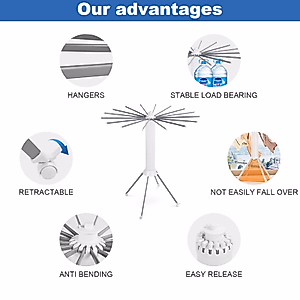 Tripod Clothes Drying Rack, Octopus Cylinder Clothes Drying Rack, Portable Tripod Laundry Drying Rack, Clothing Coat Rack Stand Foldable Outdoor, Aluminum Clothes Hanger for Home Outdoors Travel