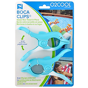 O2COOL Dolphin BocaClips, Beach Towel Holders, Clips, Set of Two, Beach, Patio or Pool Accessories, Portable Towel Clips, Chip Clips, Secure Clips, Assorted Styles (BCP080E006000)