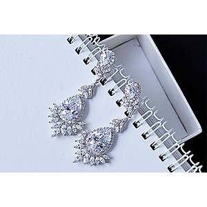 White Gold Plated AAAAA Australia Crystal Teardrop Wedding Bridal Bridesmaid Chandelier Marquise Clear Cubic Zirconia Stud Earrings Fashion Jewelry for Women (Clear)
