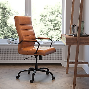 EMMA + OLIVER High Back Brown LeatherSoft Executive Swivel Office Chair with Black Frame/Arms