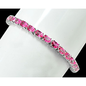 Natural Pink Topaz 6X4 MM Oval Cut Gemstone Tennis Bracelet 925 Sterling Silver November Birthstone Women Jewelry Bridal Gift Christmas Gift For Her (Rose Gold Rhodium Plated Silver, 8 Inches)