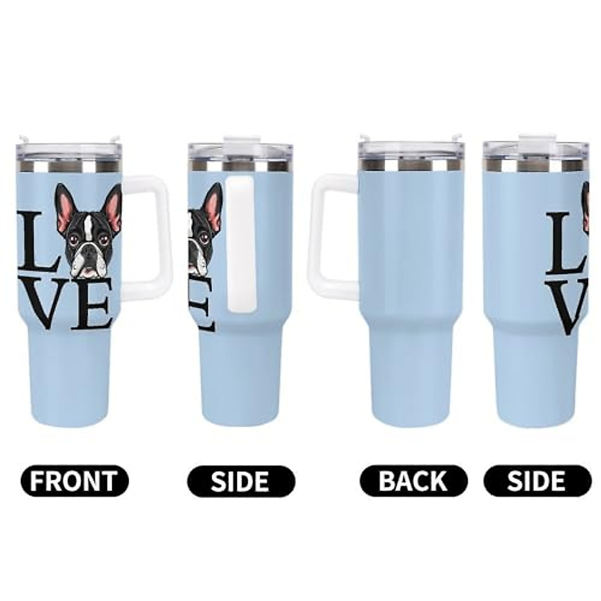 I Love Boston Terriers 40OZ Tumbler Stainless Steel Travel Mug Water Bottle Car Cup Tea Cups with Lid White-style