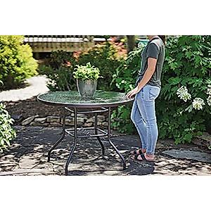 Garden Elements Sienna Metal Round Patio Glass Top Table, 40" (Brown)