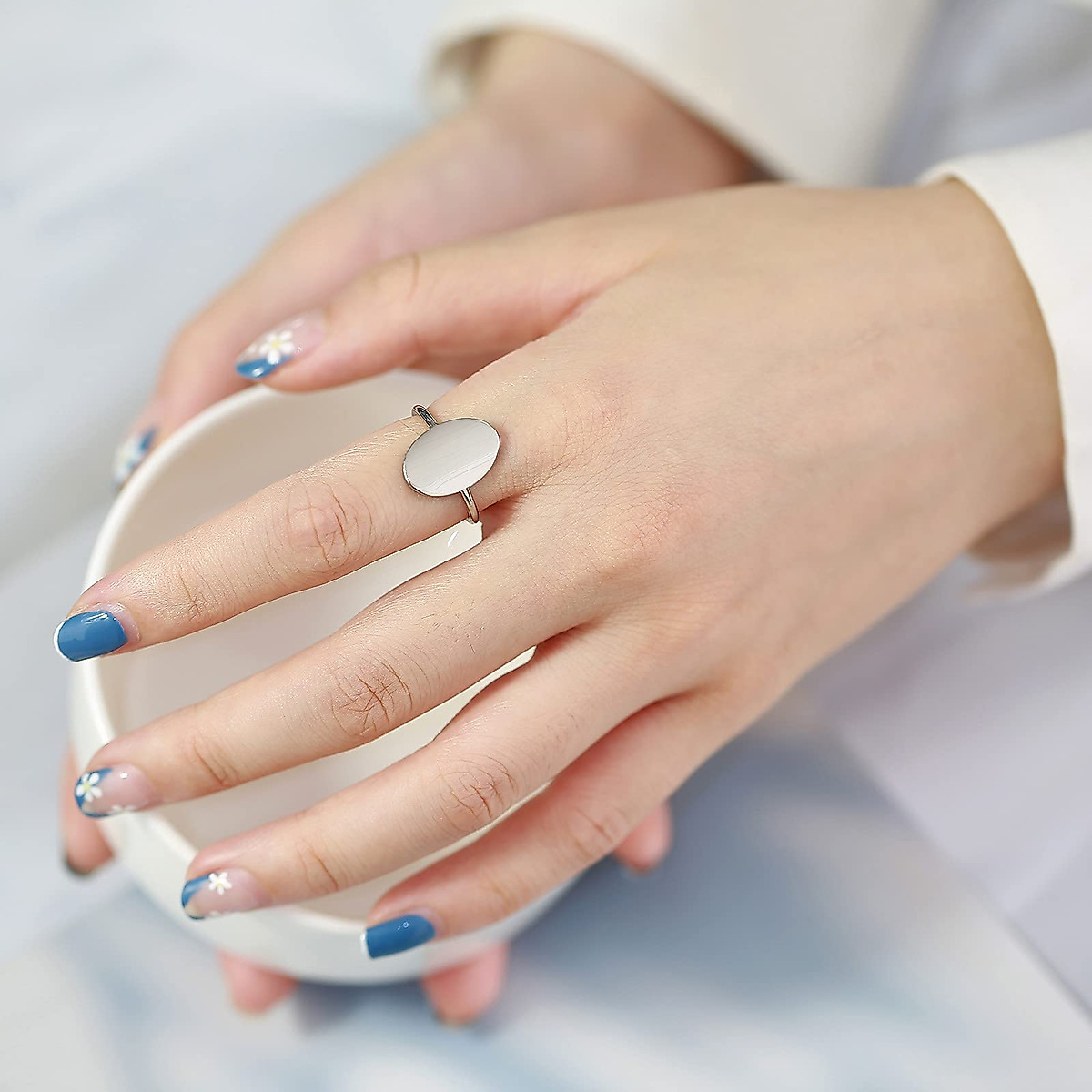 MPRAINBOW Custom Birth Month Flower Rings for Women,Stainless Steel Nameplate Signet Bands Ring,Birthday Gifts to Her (Silver,7)