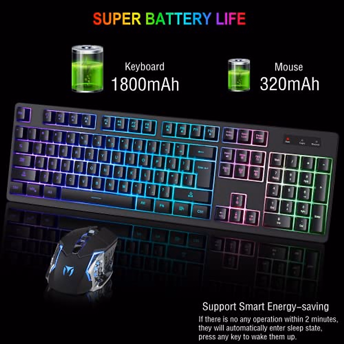Wireless RGB Gaming Keyboard and Mouse - Rechargeable RGB Backlit Keyboard Mouse Long Battery Life,Mechanical Feel Gaming Keyboard with 7 Color Wireless Gaming Mouse for PC Game and Work