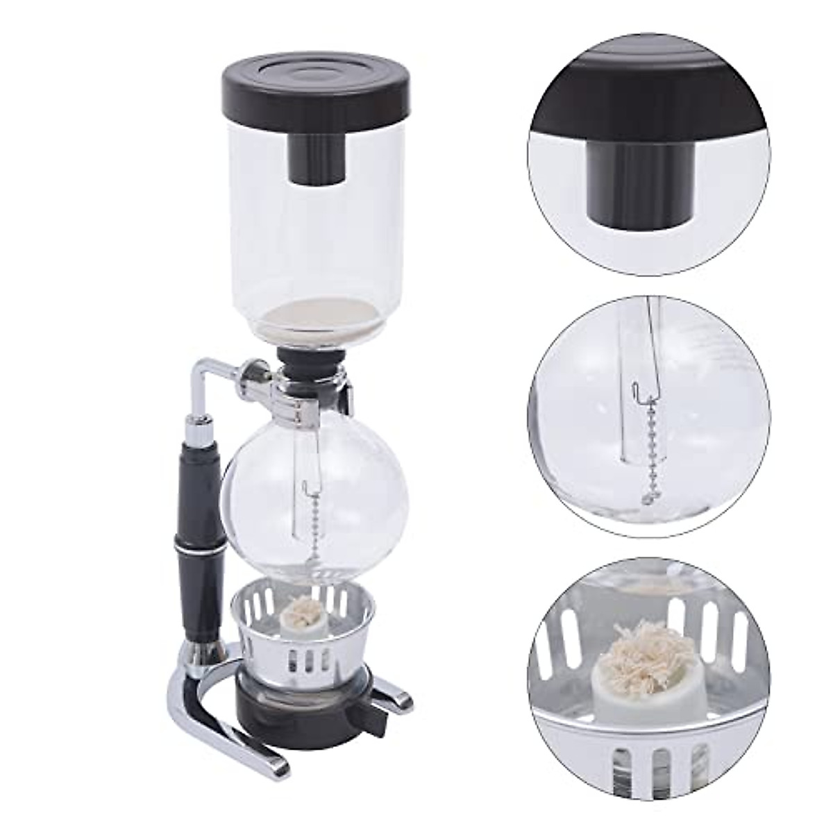 KenSyuInt 3 Cups Syphon Coffee Maker|Tabletop Glass Siphon Pot Syphon Coffee Maker Set-Siphon Vacuum Coffee Maker|High Temperature Resistant Glass Not Breakable