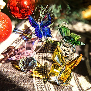 H&D HYALINE & DORA Crystal Flying Butterfly with Crystal Ball Base Figurine Collection Cut Glass Ornament Statue Animal Collectible Pack of 4