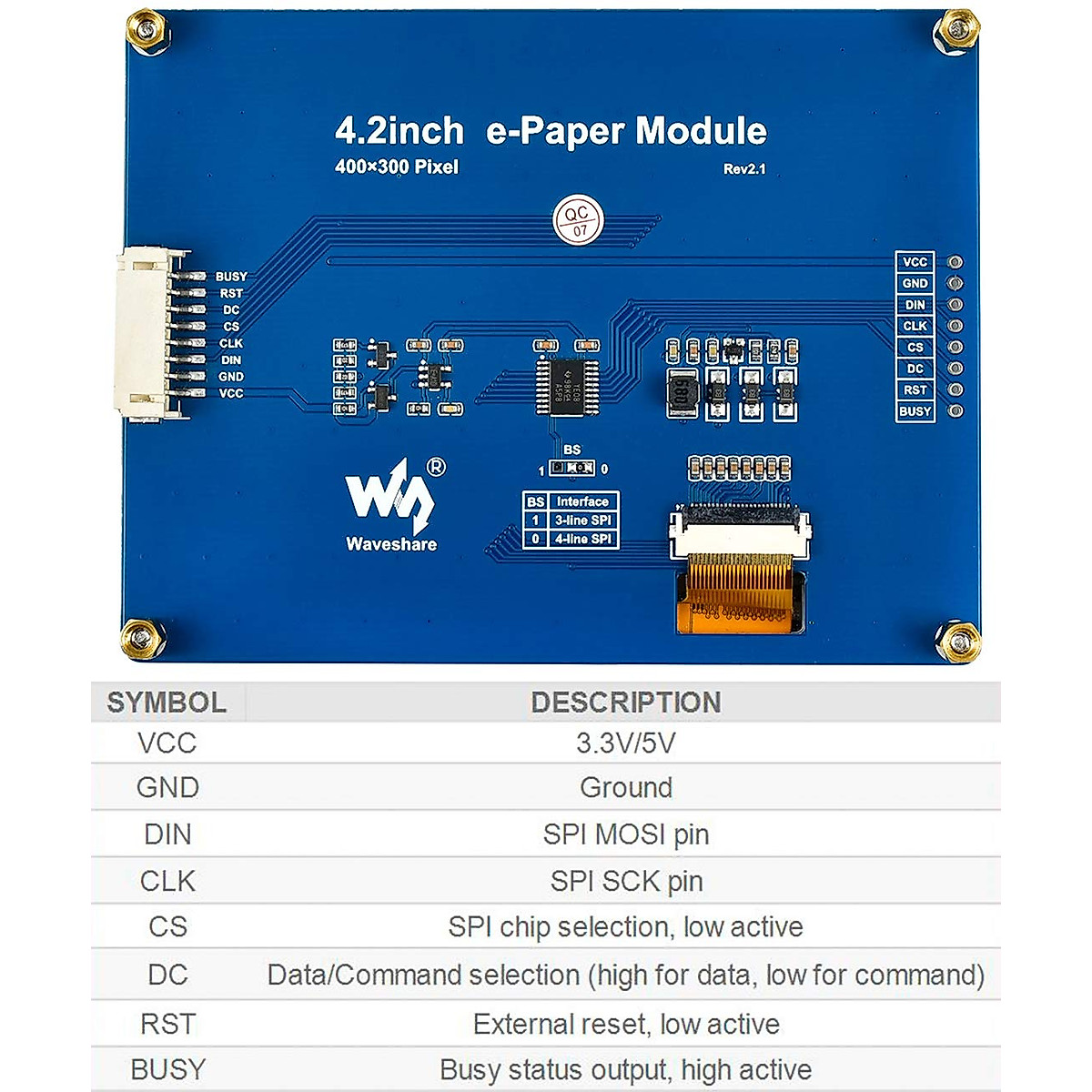 4.2inch E-Ink Display Module 400x300 Pixel Black,White Two-Color 3.3V-5V E-Paper Screen LCD Support Full Refresh SPI Interface for Raspberry/Jetson Nano/Ard/Nucleo