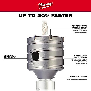 MILWAUKEE'S Core Bit,3-1/8" Dia,2" Drilling Depth