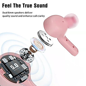 Bluetooth Earphones, Wireless Earbuds with Stereo Sound, Impressive Call Quality and Stereo Sound in-Ear Headphones for Music,Working/Travel/Gym(Pink)