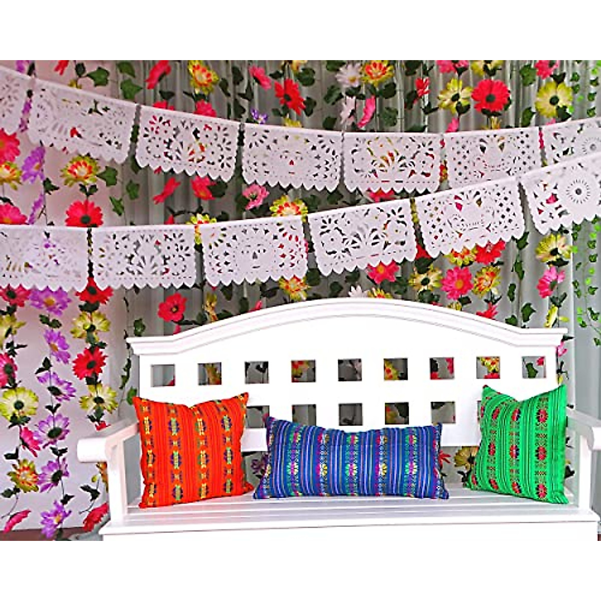 White Papel Picado, White Fiesta Banner, Mexican Theme Party Supplies, Mexican Wedding Flags Cinco de Mayo Tissue Paper Panels WS700