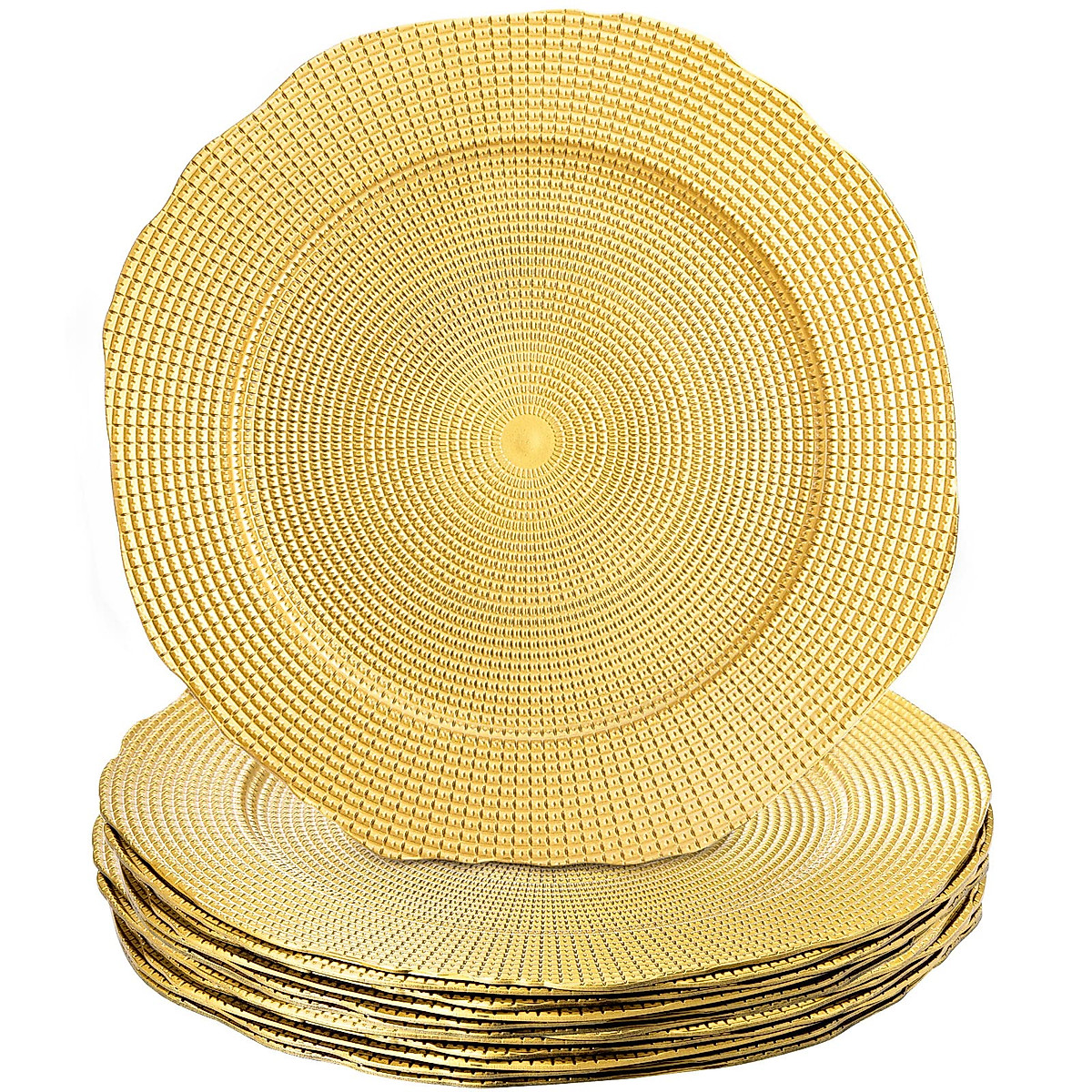 TOPZEA 12 Pack Gold Charger Plates, 13 Inch Plastic Dinner Under Plates Elegant Charger Service Ware Base Plate Bulk Reusable Decorative Round Placemat for Wedding, Banquet Table Setting Decor