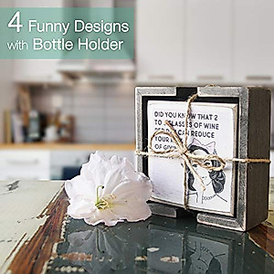 Wine Coasters Set & Holder - Funny Gifts for Women - Cool Wine Gift for Women - Housewarming Gifts for Wine Lovers - Wine Accessories (Funny Wine)