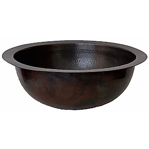 15" Round Copper Bathroom Sink Mexican Copper Bath Sink Pure Copper Hand Hammered Dual Mount Dark CPS05