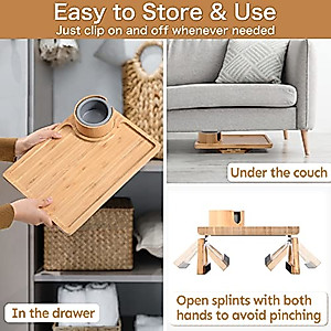BS-VOG Couch Arm Table Tray, Bamboo Sofa Armrest Clip on Tray with Removable Couch Cup Holder, Portable Recliner Arm Rest Organizer for Eating, Drinks, Snacks, Remote, Phone, No Installation