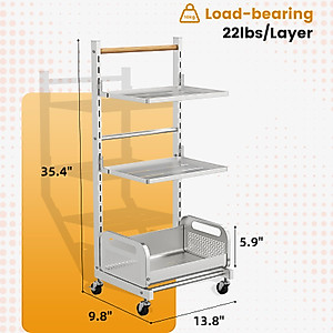 Aratan 3 Tier Rolling Cart, Small Utility Cart on Wheels, White Detachable Kitchen Cart Storage Organizer Cart with Wooden Handle for Home, Office and Classroom