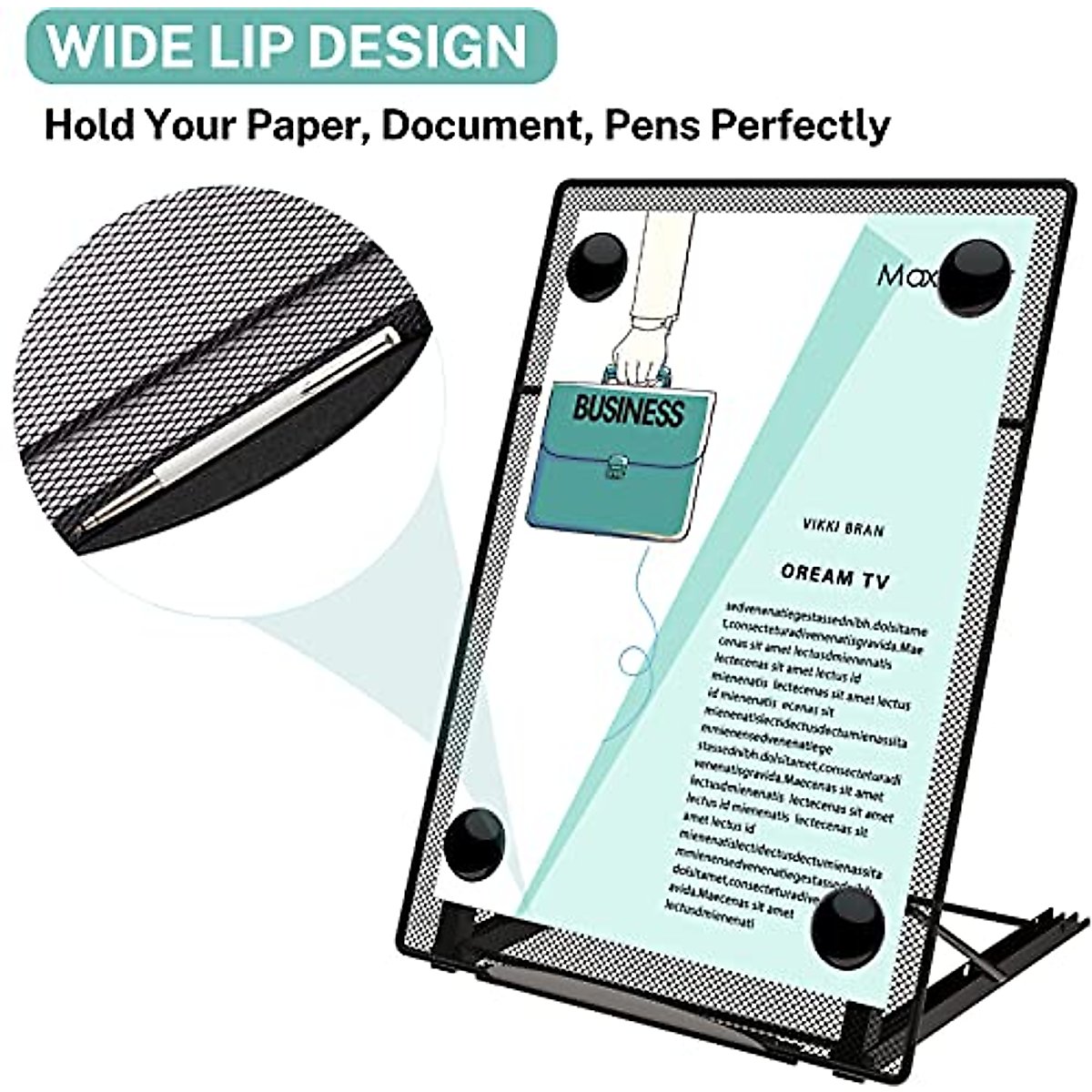 MaxGear Desktop Document Holder for Typing, Paper Holder Stand for Desk with 4 Magnetic Buckles, Metal Mesh Letter Copy Holder for Monitor Computer Reading with 6 Adjustable Positions, Black