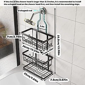 COVAODQ Shower Caddy Over Shower Head,Hanging Shower Caddy Over Head Shower Caddy Bathroom Organizer with Hooks for Towels, Sponge Rustproof & Waterproof