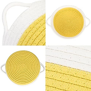 Sea Team 2-Pack Cotton Rope Baskets, 10 x 7 x 4 Inches Small Woven Storage Basket, Fabric Tray, Bowl, Oval Open Dish for Fruits, Jewelry, Keys, Sewing Kits (Yellow & White)