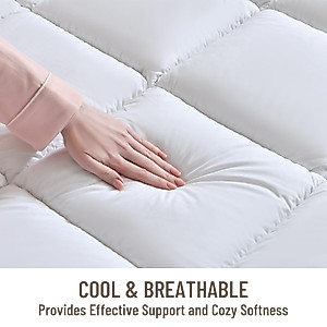 Cosmoluxe Mattress Topper Queen (80"x60"), 2 Inch Pillowtop Mattress Topper for Back Pain, Down Alternative Mattress Pad Cover with 8~21 Inch Deep Elastic Pocket, Navy Piping