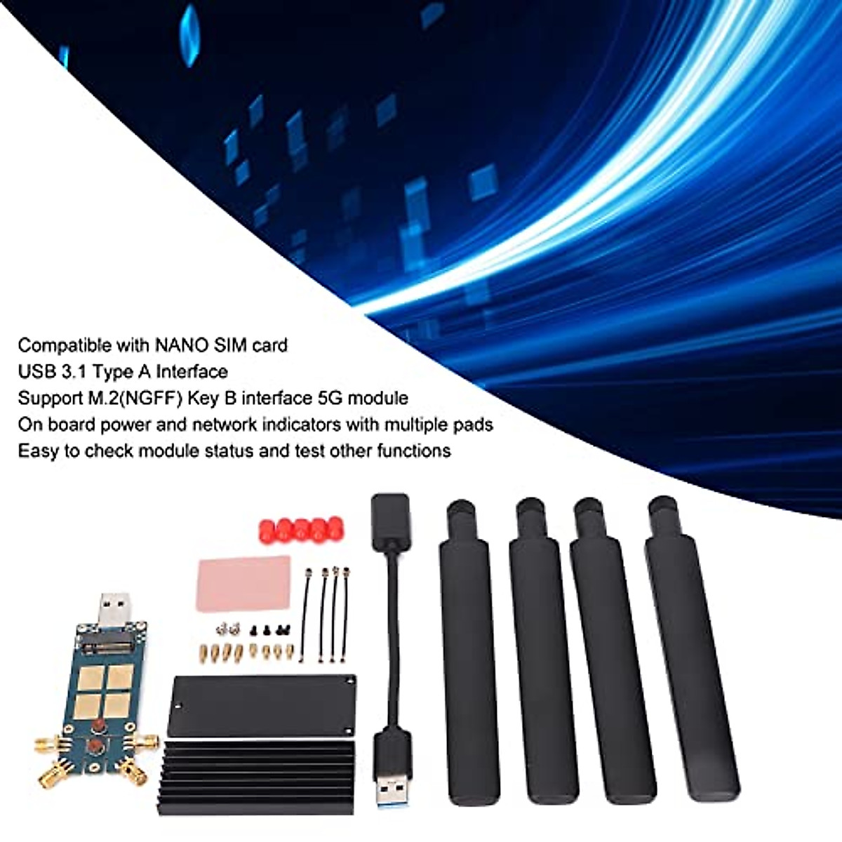 5G Module to USB Adapter, SIM Card Slot PCB Material NGFF M.2 to USB 5G Adapter Supports 3G 4G 5G Wide Applicability with Antenna for Computer