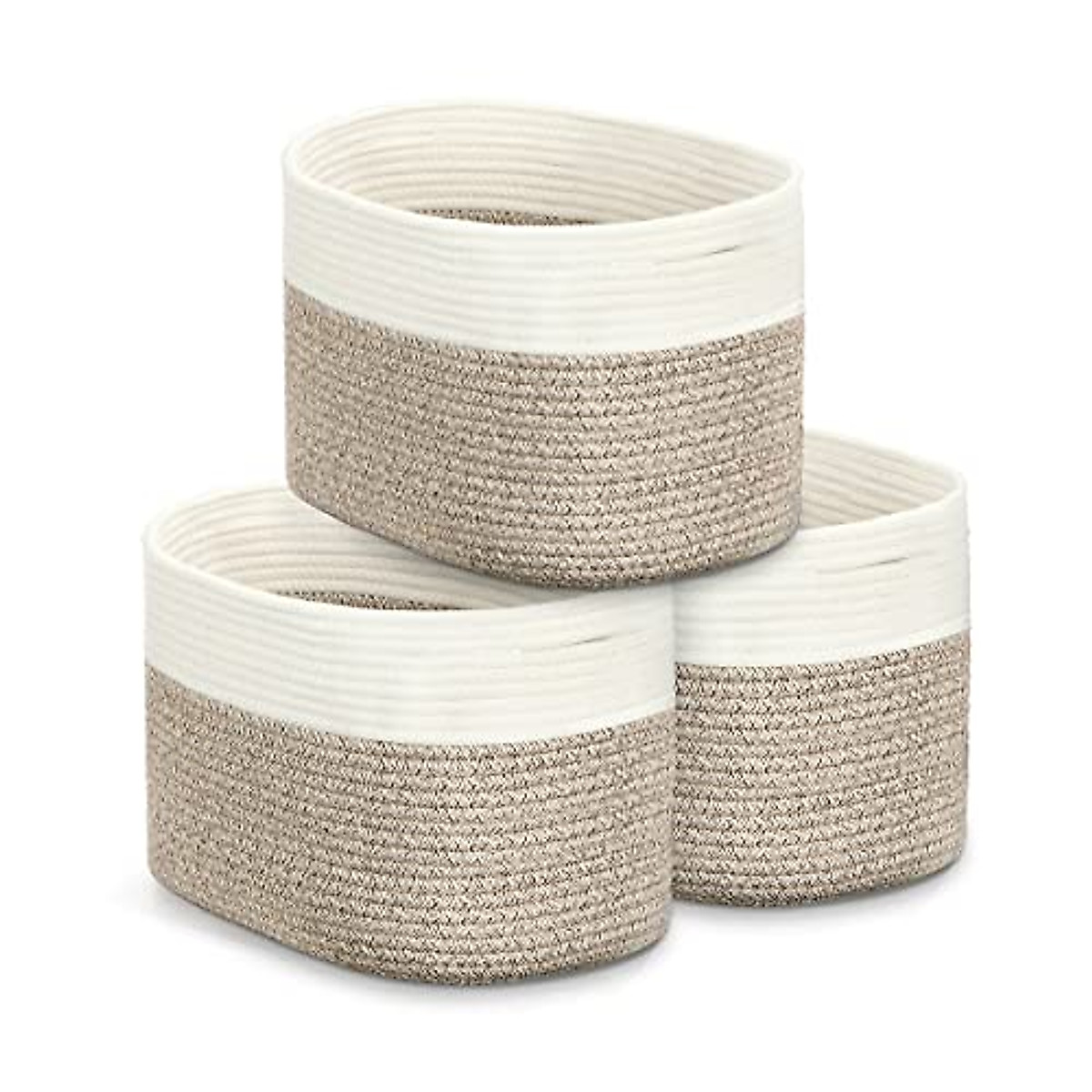 CASAVIDA Woven Baskets for Storage Set of 3, Cotton Rope Basket Storage Baskets for Organizing with Handles, Closet Soft Storage Baskets for Shelf Nursery Baby Laundry Living Room & Bedroom