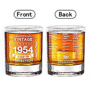 Old Fashioned Glasses-1954-Vintage 1954 Old Time Information 10.25oz Whiskey Rocks Glass -70th Birthday Aged to Perfection - 70 Years Old Gifts Bourbon Scotch Lowball Old Fashioned-1PCS