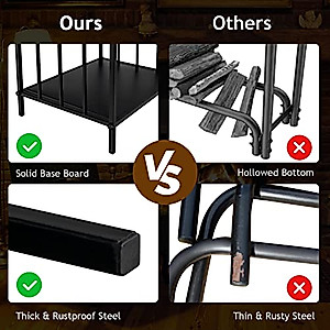 Tangkula Firewood Rack, Heavy Duty Logs Stand Stacker with Convenient Side Handles, Sturdy Steel Frame & Raised Legs, Metal Log Holder Stand for Indoor Fireplace, Outdoor Patio Fire Pit Stove, Black