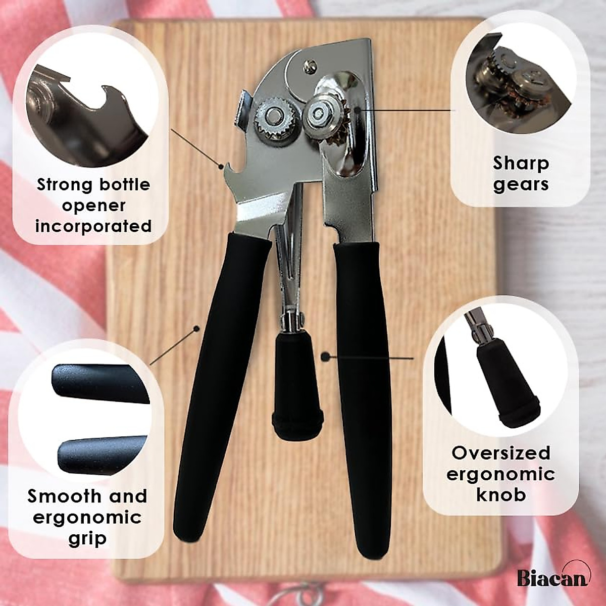Commercial Can Opener - Heavy Duty Can Opener - Hand Can Opener Manual - Industrial Can Opener - Opener for big cans - Hand Crank Can Opener - Restaurant Can Opener - Ergonomic Design - Easy Crank
