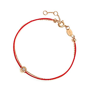 CHOW SANG SANG Promessa 18K Rose Gold (GH color, SI Clarity, Round Brilliant) Diamond Love Knot with Red thread Bracelet for Women 88380B | 7.4", (19 CM)