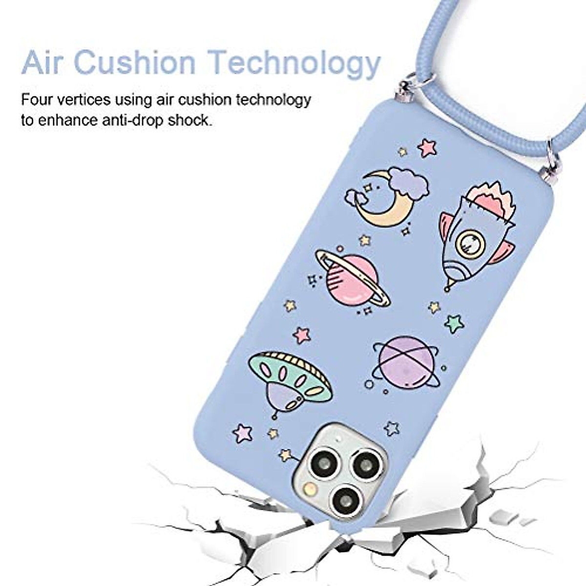 KAPUCTW for Apple iPhone SE 2022/2020/7/8 Case with Strap Crossbody Lanyard Case, Soft TPU with Adjustable Nylon Lanyard Neck Holder, Design Phone Lanyards for iPhone SE 3 4.7 inch,Star Rocket