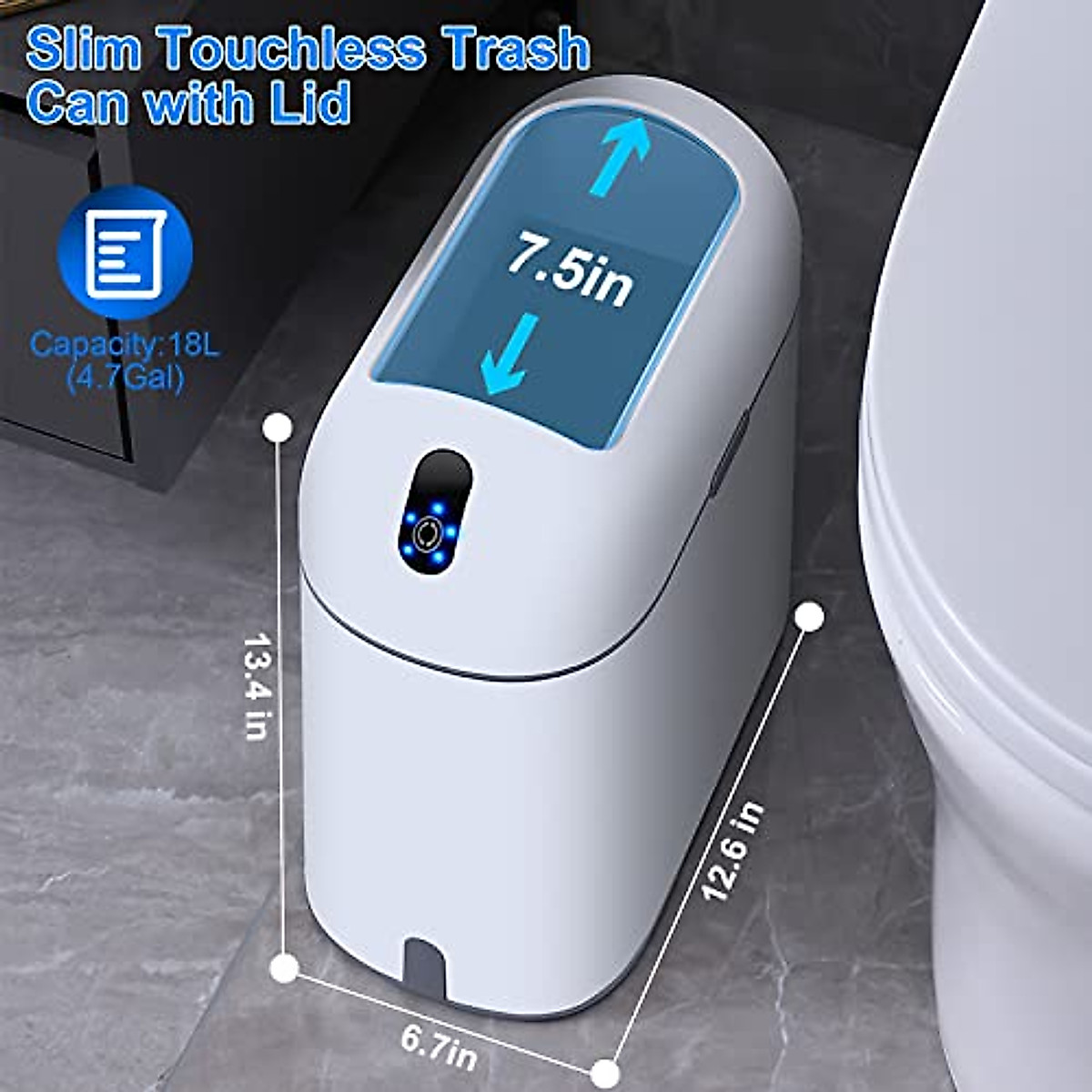 TeqHome Touchless Trash Can, Smart Bathroom Garbage Can W/Automatic Lid, 4.6 Gal Modern Motion Sensor Trash Bin, Butterfly Slide Away Lid, 5-Sec Disassembly&Assembly, for Kitchen Office Toilet Bedroom