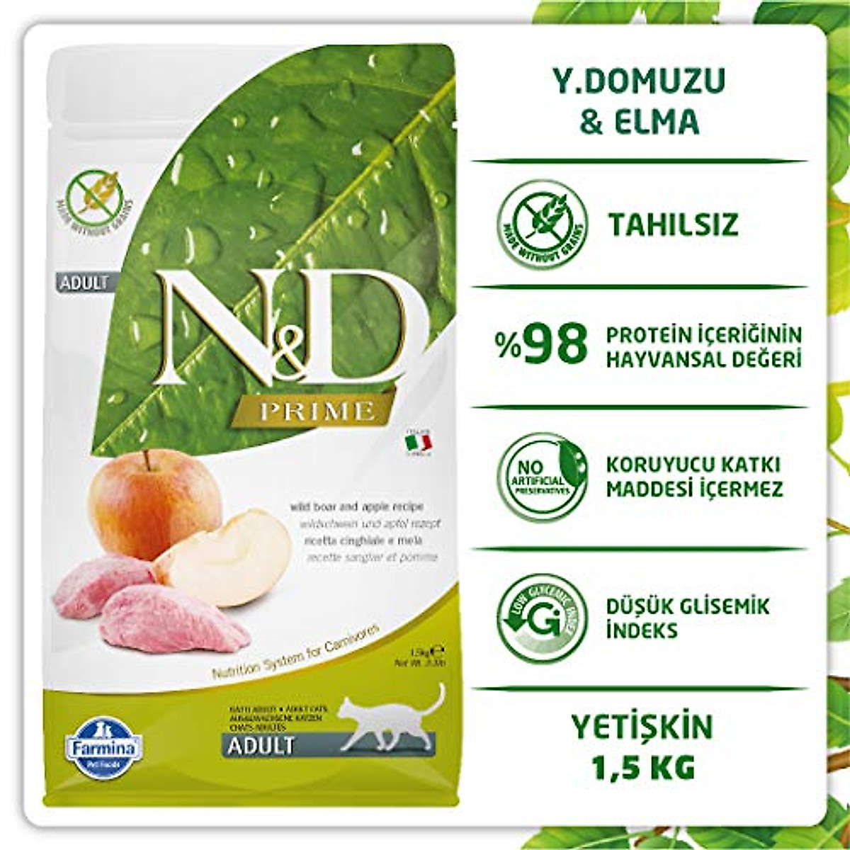 Farmina Natural And Delicious Boar And Apple Grain-Free Formula Dry Cat Food, 3.3 Pound Bag