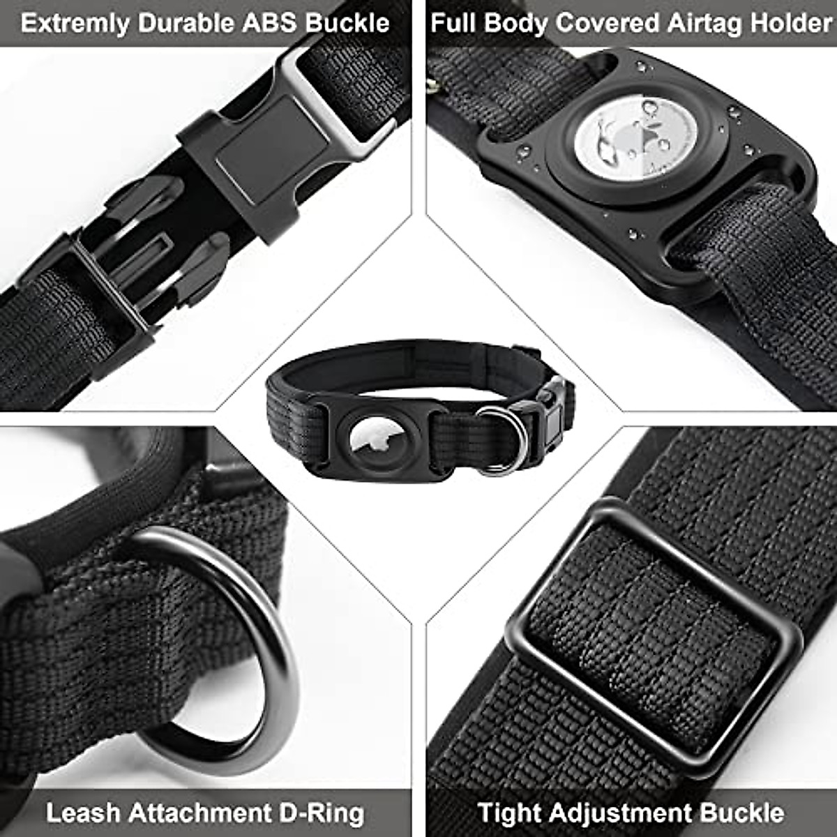 Waterproof Airtag Dog Collar, SANKALA Padded Apple Air Tag Dog Collar, Heavy Duty Dog Collar with AirTag Holder [Full Body Covered], Adjustable Air Tag Pet Collar for Small Medium Large Dogs, L