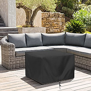SunPatio Outdoor Ottoman Cover, Waterproof Square Coffee Table Cover, Patio Furniture Side Table Cover, All Weather Protection, 26W x 26D x 18H, Black