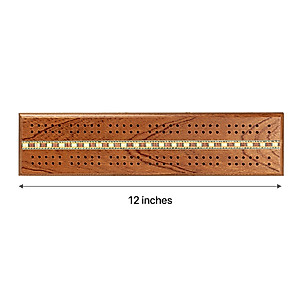 Sterling Games Wooden Cribbage 12 inch Double Track Cribbage Board with Rich Italian Inlaid 2 Players