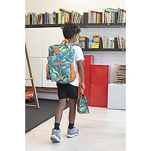 Trail maker Boy's 6 in 1 Backpack With Lunch Bag, Pencil Case, and Accessories (Dueling Dinos)